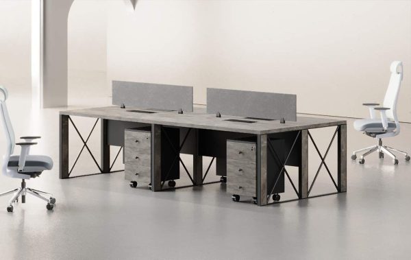 Cube 4 Cluster Workstation (Black Leg) - Highmoon Office Furniture Dubai